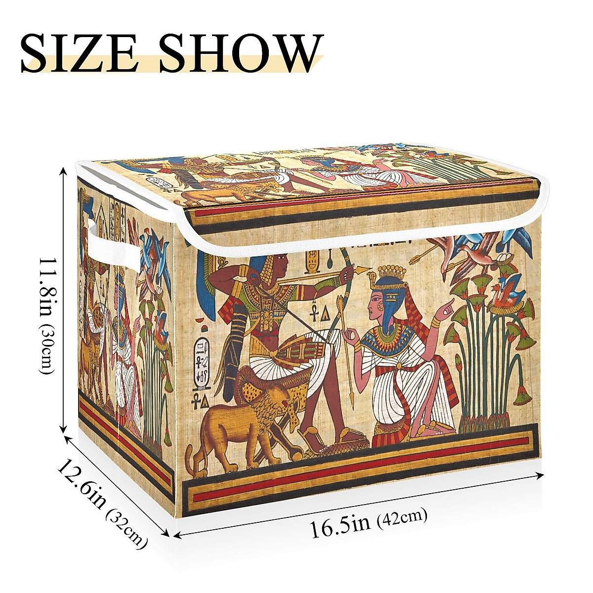 Krafig Antique Egyptian Foldable Storage Box Large Cube Organizer Bins Containers Baskets with Lids Handles for Closet Organization, Shelves, Clothes, Toys