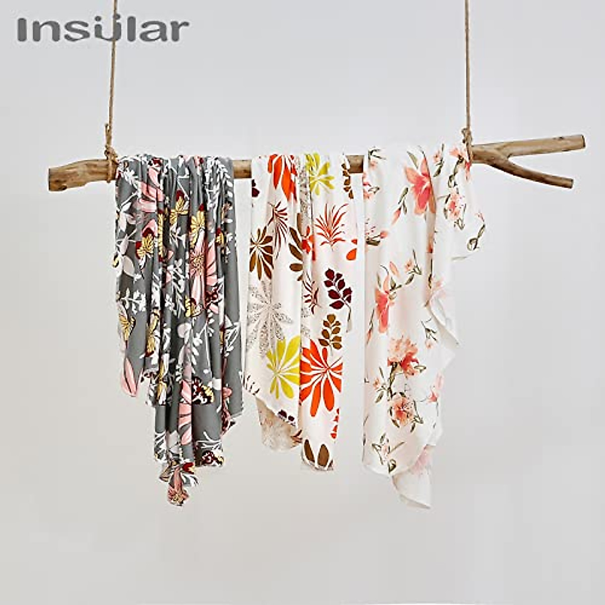 insular Swaddle Blankets Beanie Hat Headband Sets, Newborn Baby Girl Swaddle Sack, Receiving Blankets Infant Baby Gifts, Photo Props Photography(White Lily)