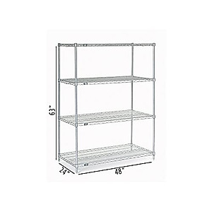 Nexel 24" x 48" x 63", 4 Tier, NSF Listed Adjustable Wire Shelving, Unit Commercial Storage Rack, Silver Epoxy, Leveling feet