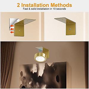 3Pcs Battery Operated Picture Light, Magnetic Led Painting Light with Remote Dimmable and Timer, 3 Lighting Modes Art Display Light for Picture Frame Paintings, Wireless Wall Decor Puck Lights, Gold