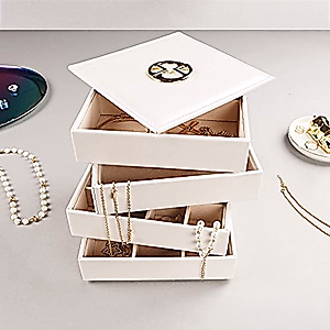 Frebeauty Earring Organizer Tray - Jewelry Accessary Storage Box - 32 Slot Jewelry organizer box 4 Stackable Trays with Lid Storage Display Case for Dresser and Drawer (White)