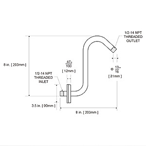 OFFO Shower Head Extension Arm 8 Inch, Brushed Nickel S Shaped Shower Arm with Flange High Rise Goose Neck Shower Arm Extension