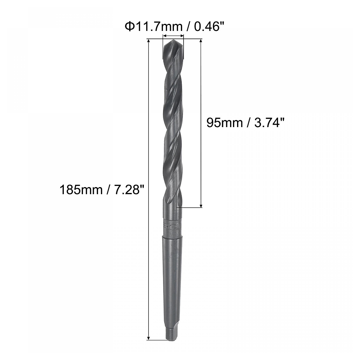 uxcell 11.7mm Twist Bit Jobber Drill Bit with MT1 Morse Taper Shank, 95mm Flute Length High-Speed Steel Black Oxide Taper Shank Drill Bits