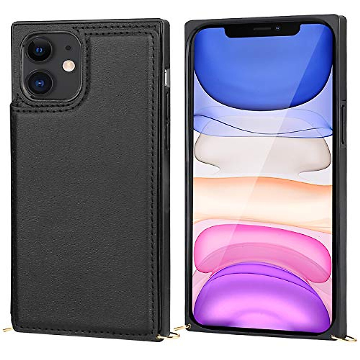 Bocasal Crossbody Wallet Case for iPhone 11 Credit Card Holder PU Leather Kickstand Shockproof Detachable Cross Body Strap Lanyard Magnetic Closure 6.1 inch(Black)