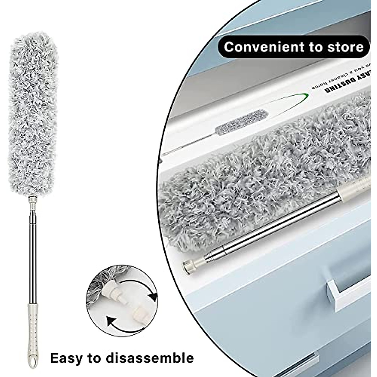 Acalu Feather Dusters for Cleaning Tool,100" Duster with Extension Pole Extendable Bendable Cobweb Telescoping Long Dusters for High Ceiling Fan, Furniture,Blinds, Vents, Cars