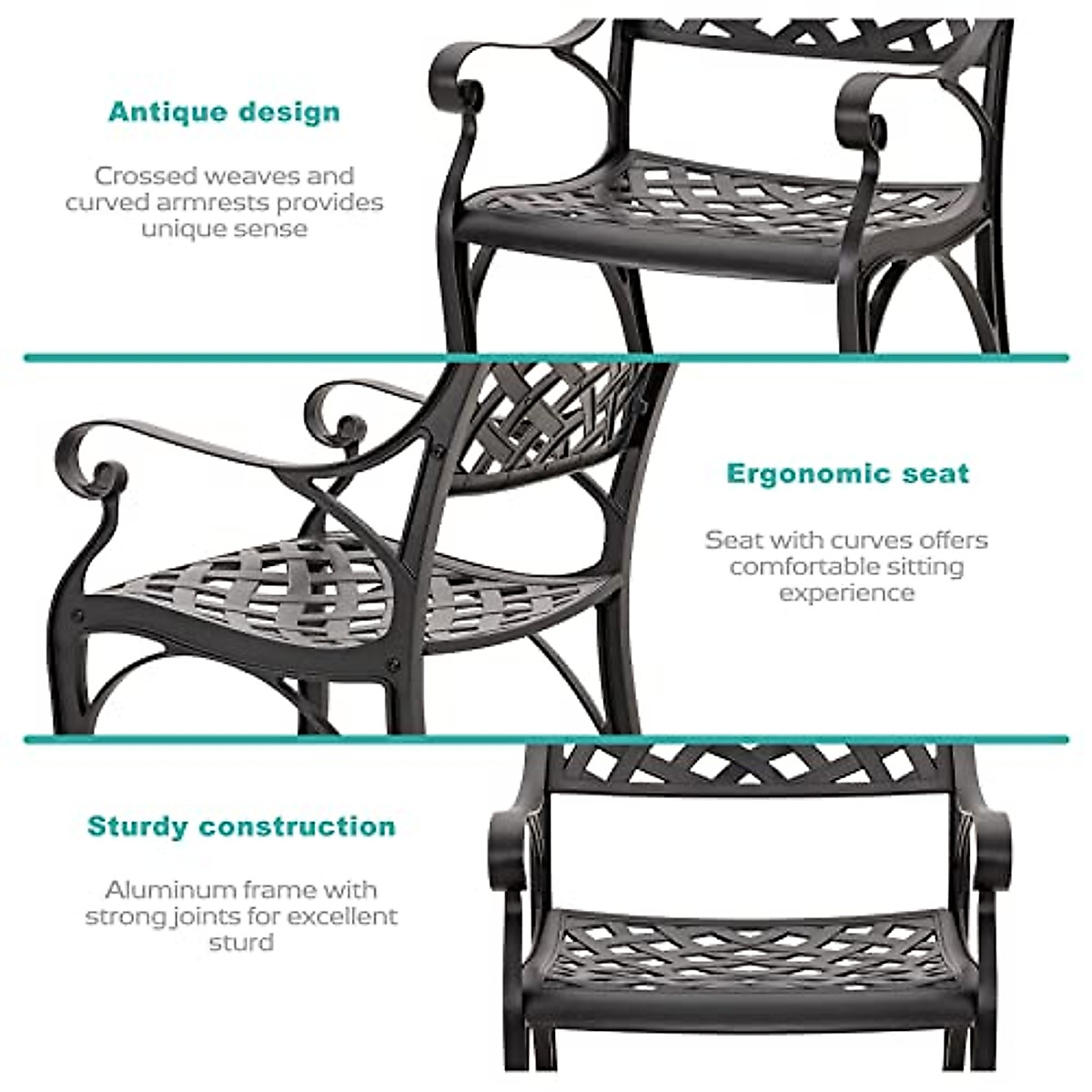 Nuu Garden Patio Dining Chairs Set of 2, Aluminum Outdoor Indoor Patio Chairs with Arms for Garden, Backyard, Porch, Black with Gold Points