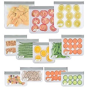 Large Reusable Food Storage Freezer Bags, Leakproof Flat Reusable Sandwich & Snack Freezer Bags, 12 Pack Gallon Food Storage Freezer Bags for Fruits, Veggies, Lunch, Meats, Cereals, Soup & Sauce Storage