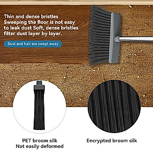 Kelamayi Heavy-Duty Broom Outdoor/Indoor Broom for Floor Cleaning with Long Handle,Large Angle Household Brooms for Home Kitchen Room Pet Hair Office Lobby – Gray