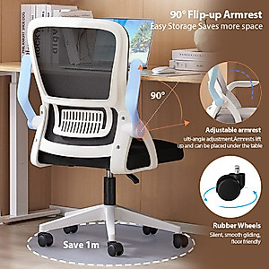XUEGW Office Chair, Ergonomic Desk Chair Breathable Mesh Chair Swivel Chair with Flip-Up Arms and Lumbar Support Computer Chair for Home Office