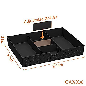 CAXXA 3 Trays Stackable Mesh Letter Tray, Desk File Organizer, Desktop Paper Tray Holder with Drawer, Black