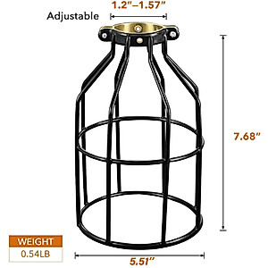 Simple Deluxe 2-Pack Adjustable Industrial Clamp on Metal Bulb Guard Cage for Pendant, Farmhouse Light Fixture, Vintage Lamp Shades and Hanging Lamp, Black