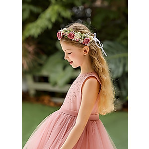 DreamLily Rustic Hippie Rose Crown Wreath Wedding Festival Floral Headpiece Flower Girl Headband DFS24 (Blush)