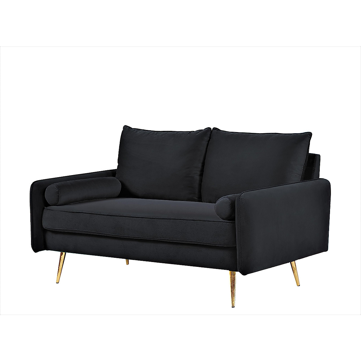 Container Furniture Direct Kent Modern Loveseat, European Style Velvet Living Room Furniture with Tapered Legs, Vintage Flair, and Sleek Design, Love Seat, Black