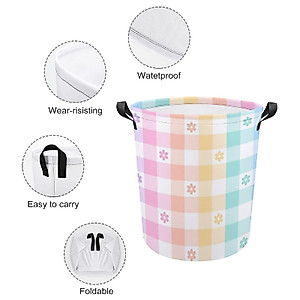MEIKKO Rainbow Floral Check Laundry Hamper Waterproof Laundry Storage Basket for Clothes,Toys,Bedroom,Bathroom Organizer