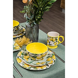 Bico Lemon Dreams Ceramic Salad Plates, 8.75 inch, Set of 4, for Salad, Appetizer, Microwave & Dishwasher Safe