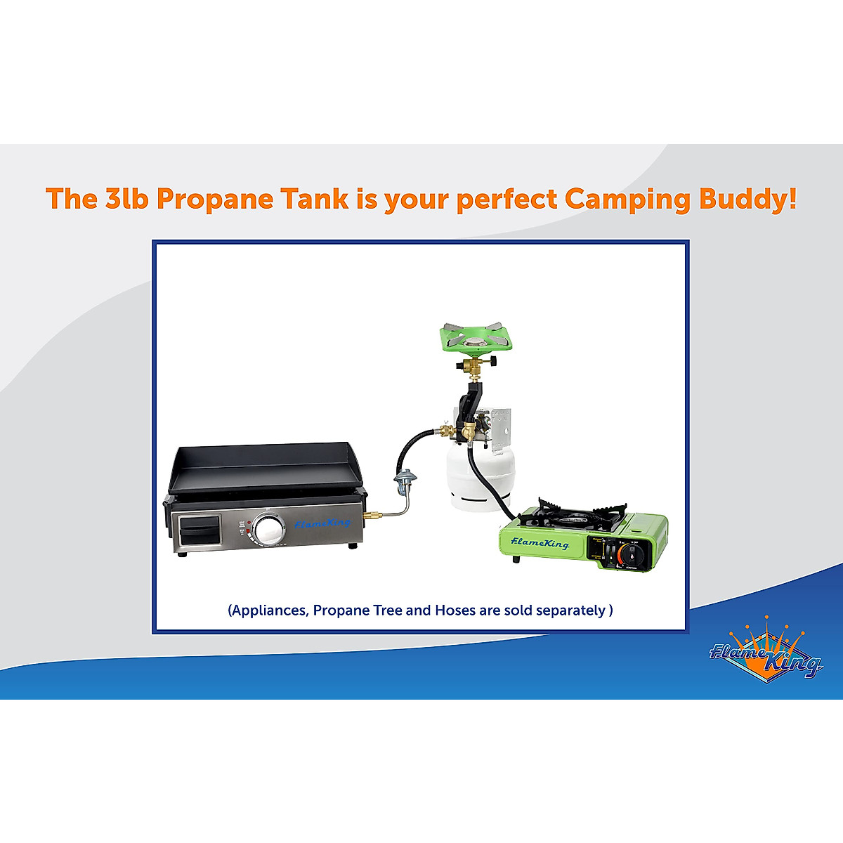 Flame King YSN03 3lb Steel Propane Tank Cylinder with Gauge and OPD Valves for Grills and BBQs, Camping, Fishing, & Outdoor Activities, White