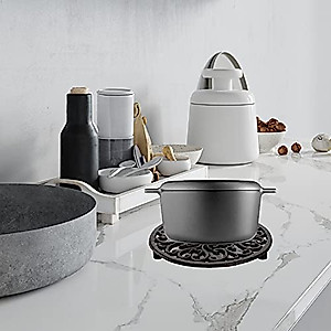 Hedume 2 Pack Cast Iron Trivet, 6.8" Cast Iron Round Trivet with Vintage Pattern and Rubber Pegs/Feet for Serving Hot Dish, Pot, Pans and Teapot on Kitchen Countertop or Dinning