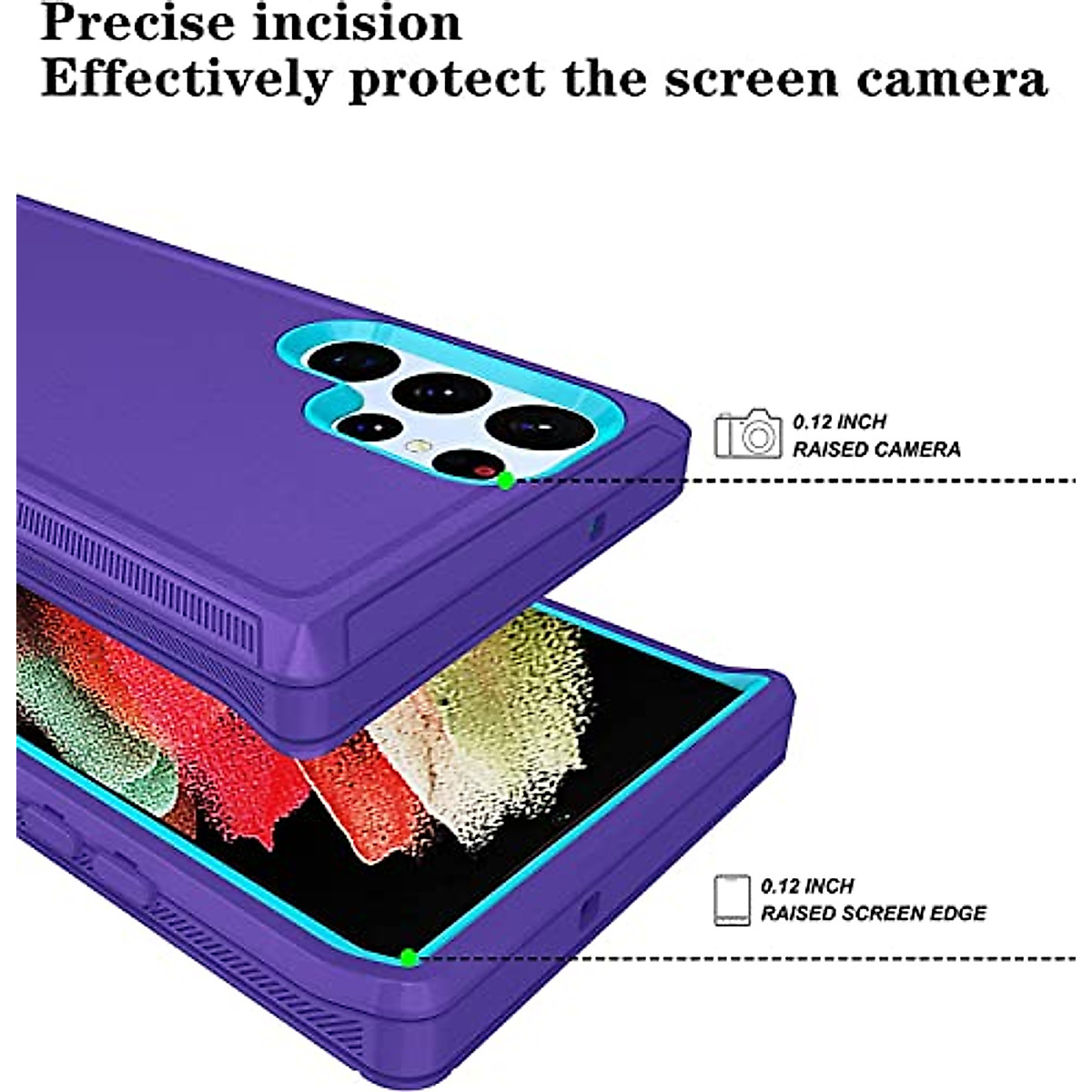 Qinmay Phone Case for Samsung Galaxy S23 Ultra Case with HD Screen Protector, Heavy Duty Shockproof & Dropproof 3-Layer Cover Phone Case for Galaxy S23 Ultra (Purple)