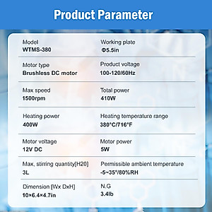 WEST TUNE Magnetic Stirrer Hot Plate Max 716℉/380℃, 3000mL Stirring Capacity Magnetic Stirrer with Heat, Magnetic Stirrer with 5.5 Inch Magnetic Stir Plate & 1500 RPM Magnetic Stirrer Hot Plate Mixer