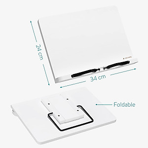 Navaris Bamboo Book Stand - Hands-Free Reading Recipe Cookbook Tablet Holder with 2 Adjustable Metal Page Holders with Grips - Bamboo Easel - White