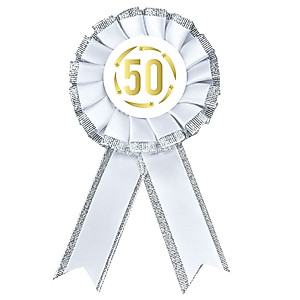White and Gold 50th Birthday Party Accessories Tin Badge, Happy 50th Birthday Badge, Men's and Women's Birthday Party Supplies