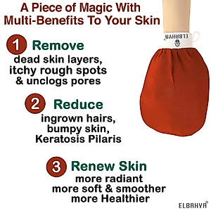 Elbahya Exfoliating Mitt Body Kessa Hammam - Body Tool Remover of Dead & Dry Skin or Keratosis Pilaris, Made of 100% Viscose Fiber (Red Pack of 1)
