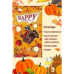Cloria Thanksgiving Games, Thanksgiving Bean Bag Toss Games for Kids Family Adults, Fall Thanksgiving Party Supplies Activities, Turkey Hanging Toss Game Banner Decorations