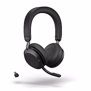 Jabra Evolve2 75 PC Wireless Headset with 8-Microphone Technology - Dual Foam Stereo Headphones with adjustable Advanced Active Noise Cancelling, USB-C Bluetooth Adapter and UC Compatibility - Black