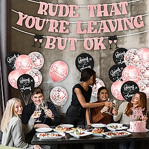 RUDE THAT YOU'RE LEAVING BUT OK Banner & Cake Toppers & Balloons, Going Away Party Decorations, Office Coworker Goodbye Party, Retirement Party Decoration, Graduation Party Decorations(Rose Gold)