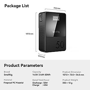 SmallRig V Mount Battery VB50, 3400mAh 50Wh 14.8V mini V-Mount Battery Support 45W PD USB-C Fast Charger, with D-TAP, USB-A, Dual DC Port, OLED Screen, for Camera, Camcorder, Monitor, Filmmaker - 3579