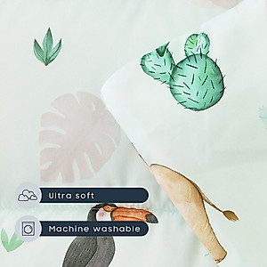 Wake In Cloud - Nap Mat with Removable Pillow for Kids Toddler Boys Girls Daycare Preschool Kindergarten Sleeping Bag, Elephant Lion Zebra Animals Printed on Green,100% Soft Microfiber