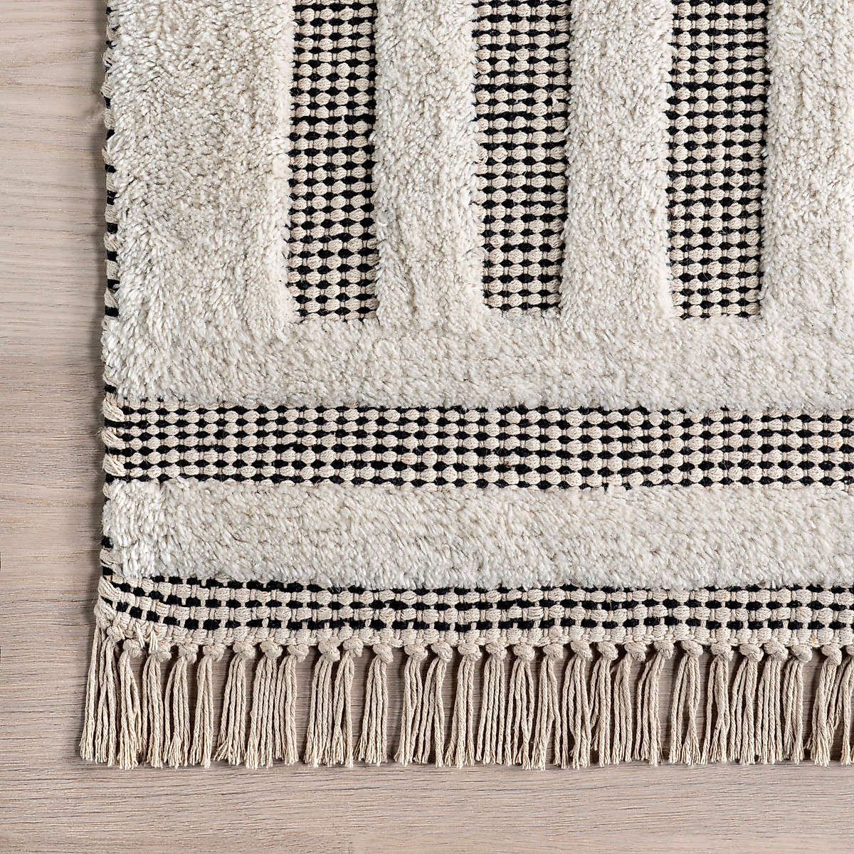 Rugs USA x Emily Henderson Merrick Tasseled Cotton and Wool Area Rug, 5x8, Black