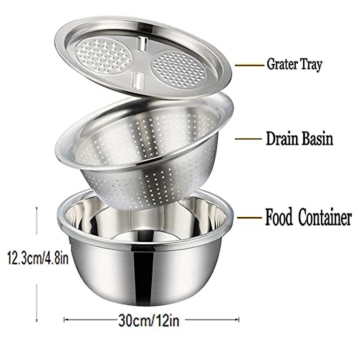 Multifunctional Stainless Steel Grater Basin 3 In 1 Colanders Basin, Grater Strainer and Drain Basket Salad Maker Bowl…1