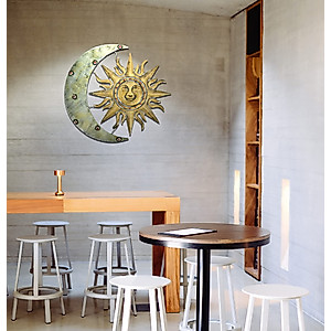 TOPIA Aztec Sun And Moon Metal Wall Decor Metal Sun Wall Decor Metal Sun Decor Outdoor Sun Wall Art (25.5" W x 23" H)