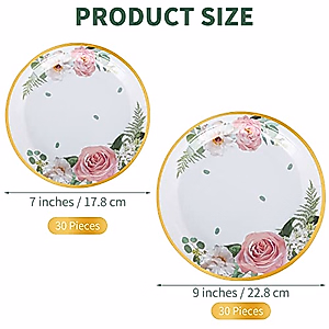 Aneco 60 Pieces Floral Paper Plates Set Disposable Party Plates 30 Pieces 7 Inch Dessert Plates and 30 Pieces 9 Inch Dinner Plates for Party, Birthday, Baby Shower