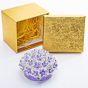 YU FENG 3inch Hinged Trinket Boxes Crystal Jeweled Enameled Purple Forget Me Not Flower Butterfly Trinket Jewelry Box for Women Girls