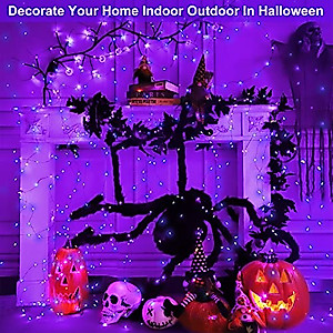 2 Set Halloween Lights Decorations, Total 400LED/131.2Ft Timer 8 Modes Remote Waterproof Battery Box Copper Fairy String Lights Halloween Decor Indoor Outdoor Garden, 200LED/65.6Ft Each (Purple)