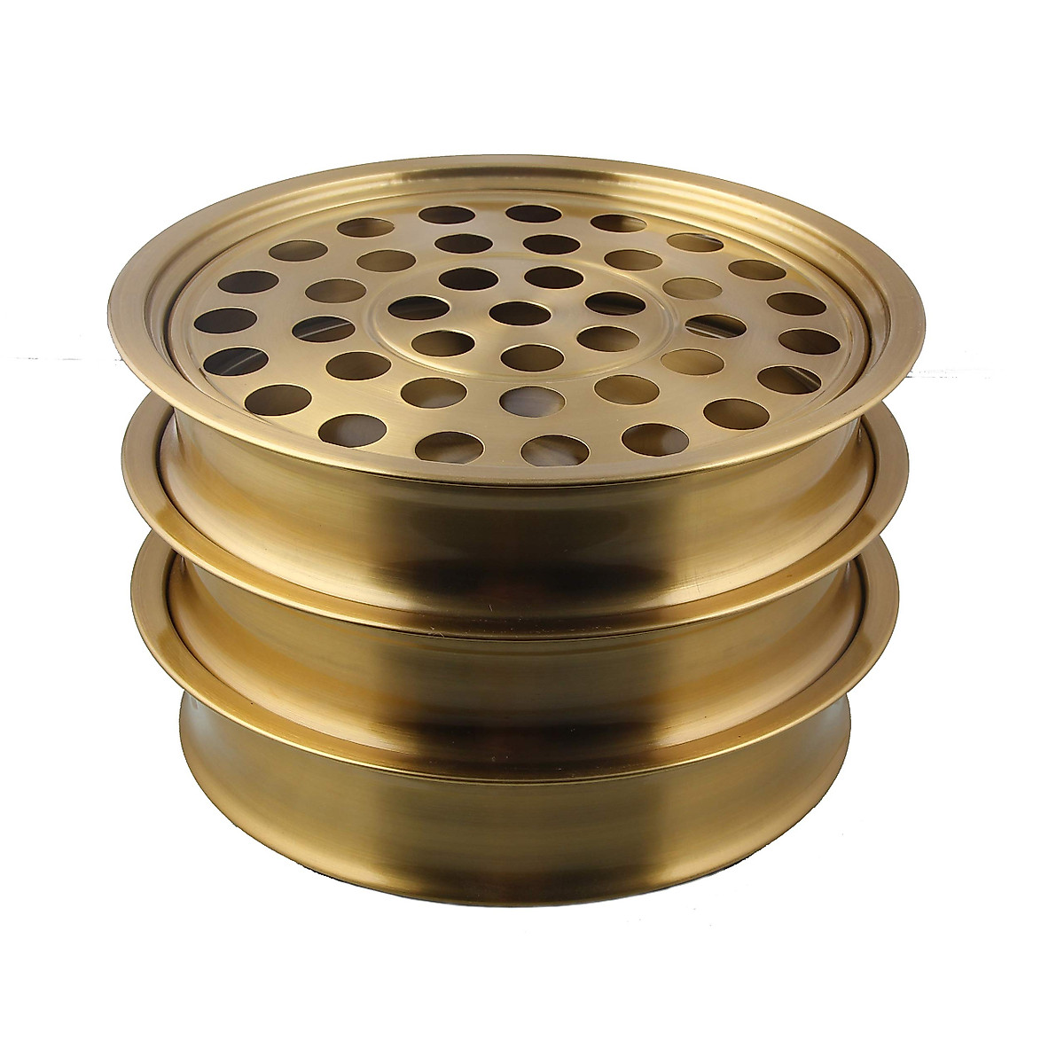 Communion Ware 3 Holy Wine Serving Trays with A Lid & 2 Stacking Bread Plates with A Lid - Stainless Steel (Brass/Gold Shiny)