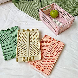 Kawaii Foldable Storage Bins Cute Macaron Colors Storage Bins for Teen Girls Desk Accessories Box Container Bedroom Dorm Storage and Organization Back to School Supplies (Small(5.9''L), Sage Green)