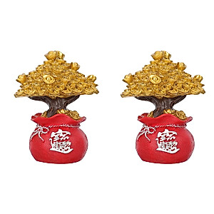 ations 2pcs Resin Fortune Tree Decor Cake Decor Bonsai for Fortune Money Good Luck Tree Desktop Adornment Crystal Decor