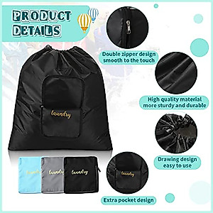 Shappy 3 Pieces Travel Laundry Bag Large Dirty Clothes Bags for Traveling Lightweight and Expandable Luggage Laundry Bag with Drawstring Closure and Zipper, Blue Gray Black, 20 x 21 Inch