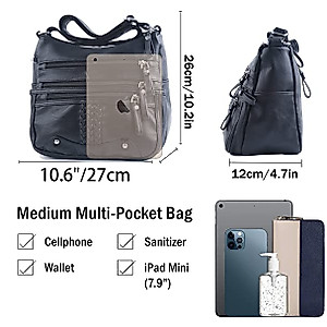 ELDA 10 Pockets Crossbody Purse for Women Medium Pocketbooks Ladies Soft PU Leather Shoulder Bag Ladies Top Handle Satchel