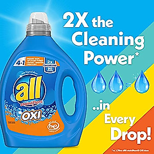 all Laundry Detergent Liquid, Fights Tough Stains with OXI Power, High Efficiency Compatible, 2X Concentrated, 90 Loads