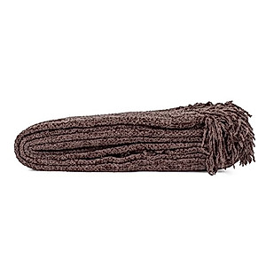 Internet’s Best Thick Chenille Throw Blankets - Ultra Soft Couch Blanket with Fringe - Light Weight Sofa Throw - 100% Microfiber Polyester - Easy Travel - Bed (Brown)