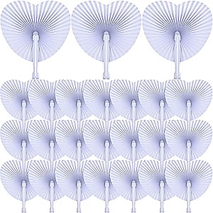 100 Packs Heart Shaped Wedding Folding Fans White Paper Fans Foldable Personalized Fan Decorative Blank Fan Round Handheld Fan with Plastic Fan Handles for Women Girls Guest Wedding Party Pocket Favor