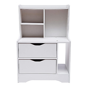 Nightstand with 2 Drawers, End Side Table with Open Shelf, Modern Storage Bedside Table for Small Spaces, Cabinet Organizer for Bedroom, Living Room, White