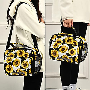 Glaphy Sunflower Cow Print Lunch Bag Insulated Lunch Box Cooler Cooling Tote Food Container for Adults Men Women