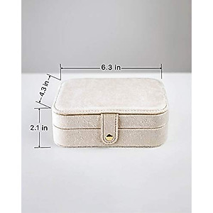 Plush Velvet Travel Jewelry Box Organizer | Travel Jewelry Organizer, Travel Jewelry Case | Small Jewelry Box for Women, Jewelry Travel Case | Earring Organizer Box with Mirror - Ivory