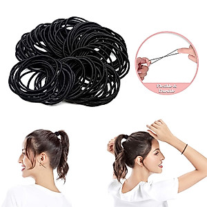 Evogirl Elastic Hair Ties 100 PCS Ponytail Holders 2MM Thin 2 Inch in Diameter Hair Band for Normal Medium to Thick Hair, For Girls Women or Men (Black)