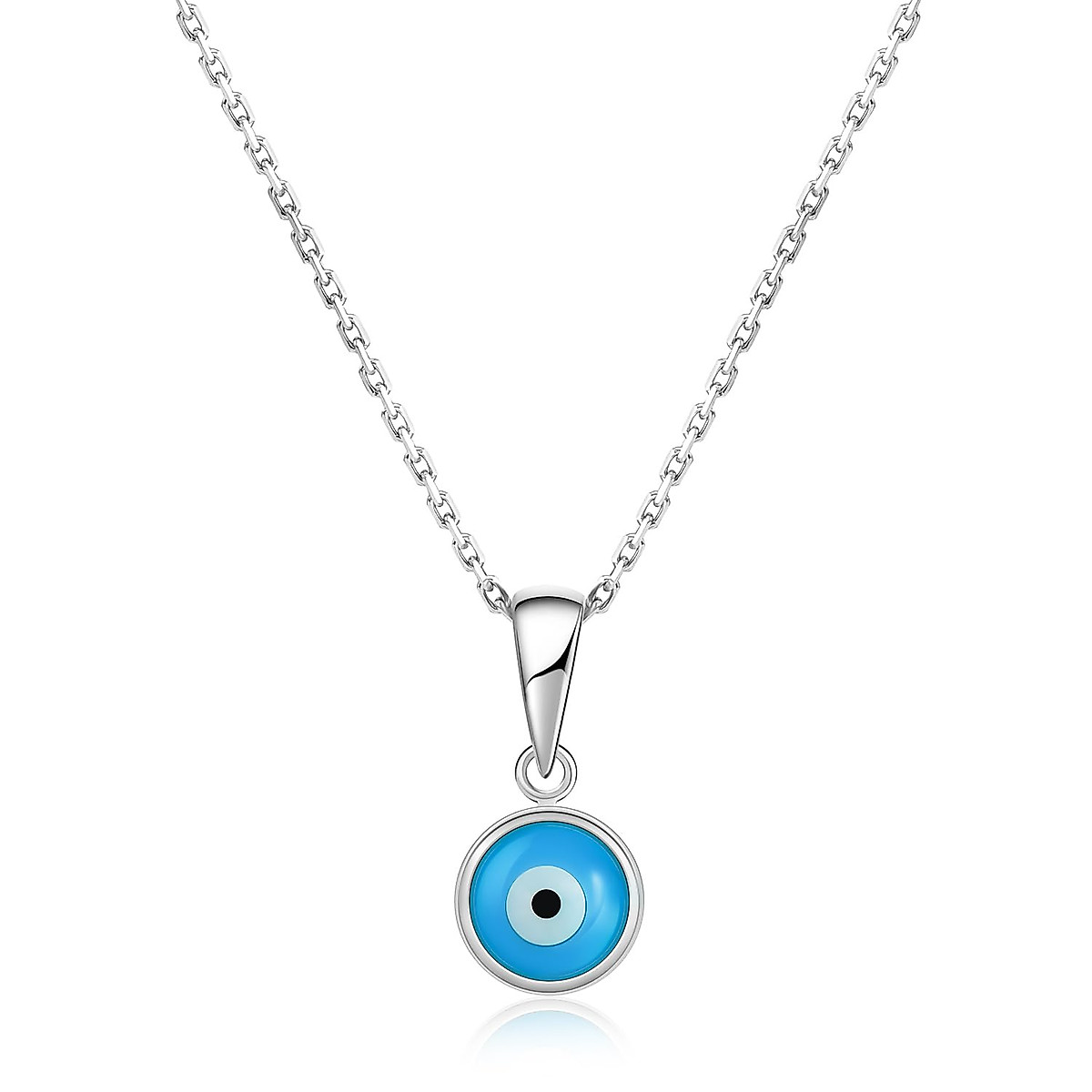 MOFEIJEWEL Evil Eye Pendant Necklace for Women 925 Sterling Silver Cable Chain Greek Protection Jewelry Gifts for women men